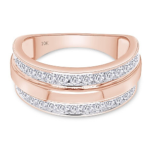 SAVEARTH DIAMONDS Round Cut Lab Created Moissanite Diamond 2-Row Engagement Wedding Band Ring In 10k Rose Gold Jewelry For Women (0.90 Cttw,Clarity - VVS1) Ring Size -4