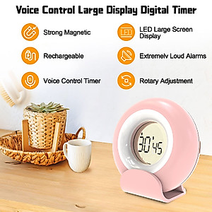 Digital Kitchen Timers - Smart Voice Control Timer, Visual timers Large LED Display Magnetic Countdown Timers for Classroom Cooking Fitness Baking Studying Teaching,Easy for Kids and Seniors（Pink）