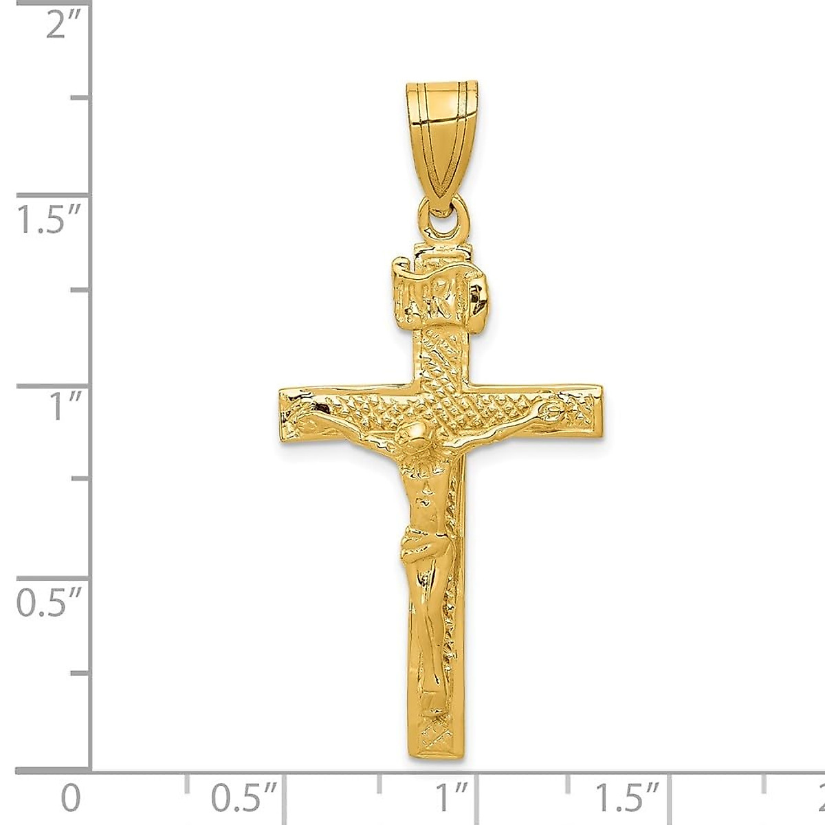 Diamond2Deal 14k Yellow Gold INRI Crucifix Cross Pendant Fine Jewelry for Women (L- 44 mm W- 23 mm)