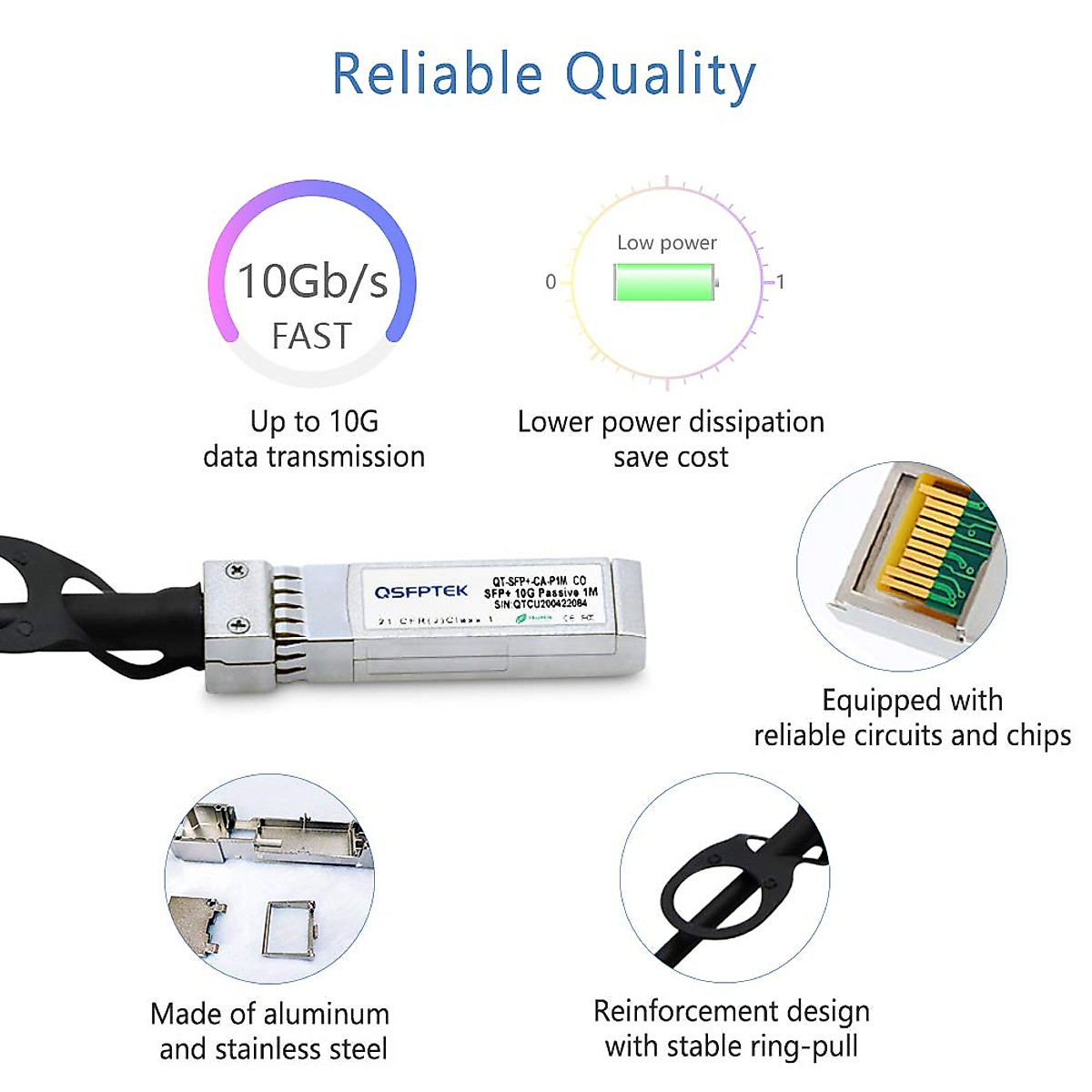 QSFPTEK 10G SFP+ DAC Cable, 0.5m (2ft) Passive Direct Attach Copper Twinax Cable for Cisco SFP-H10GB-CU50CM, Ubiquiti, D-Link, Netgear, Mikrotik, Open Switch Devices