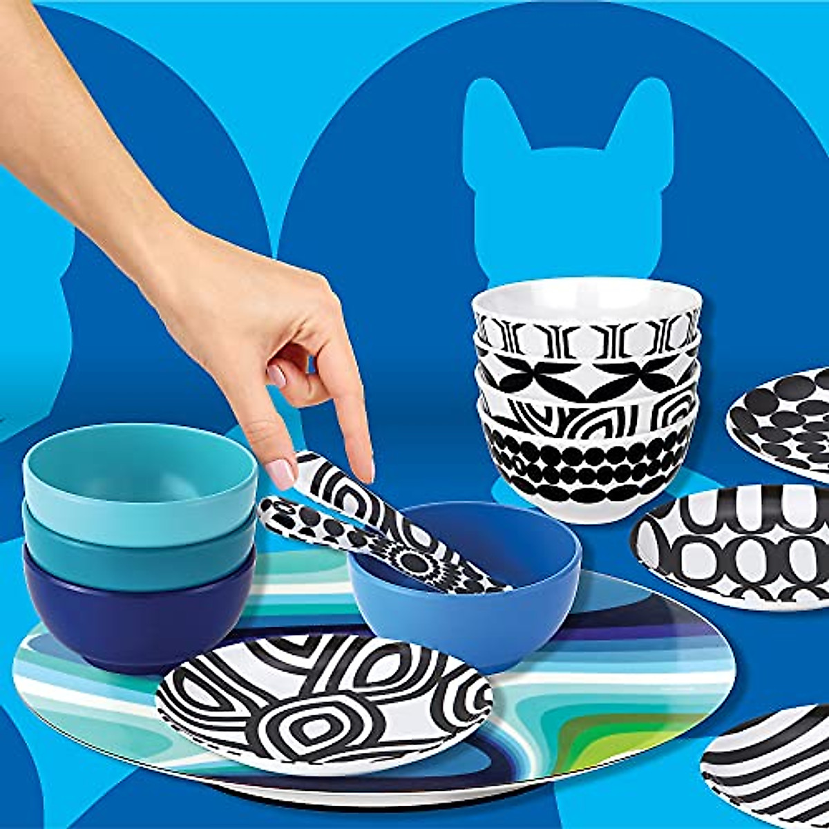 French Bull Assorted Plates-6 Piece Set-Melamine Dinnerware, Serving, Party, Platter, Dish, 6" - Black and White Assorted