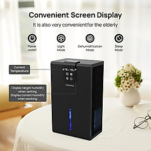 Cobectal Electric Dehumidifier for Home, Portable Dehumidifier Auto Shut Off, 3 Modes with 95oz Water Tank, Air Dehumidifier with Colorful Light for Basement, Bedroom, Bathroom, Closet (Black)