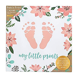 Kate & Milo Floral Baby Print Canvas, DIY Baby Handprint Or Footprint Art, Babyprints Keepsake Wall Art, Baby Girl Nursery Decor, New And Expecting Parents Gift, Floral Canvas