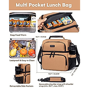 Artelaris Lunch Bag for Men Women, Dual Compartment Insulated Lunch Bag, Large Double Deck Leakproof Cooler Tote Bag with Side Pockets & Shoulder Strap Lunch Box for Picnic Work Camping Fishing