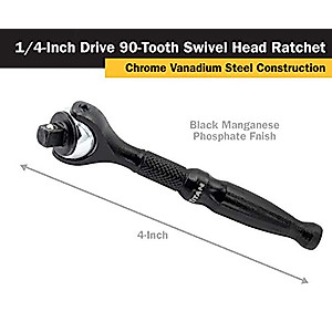 Titan 11313 1/4-Inch Drive x 4-Inch 90-Tooth Swivel Head Micro Ratchet - Black, Factory
