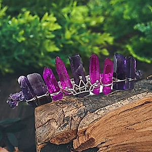 Formery Amethyst Quartz Crown Silver Purple Raw Crystal Headband Handmade Natural Stones Aura Tiara Headpiece for Women and Girls