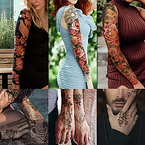 46 Sheet Full Arm Temporary Tattoo for Women with Peony Bird Daisy Rose Half Arm Flower Chrysanthemum Temporary Tattoos for Girls Boys Long Lasting Butterfly Fake Tattoo for Youngs