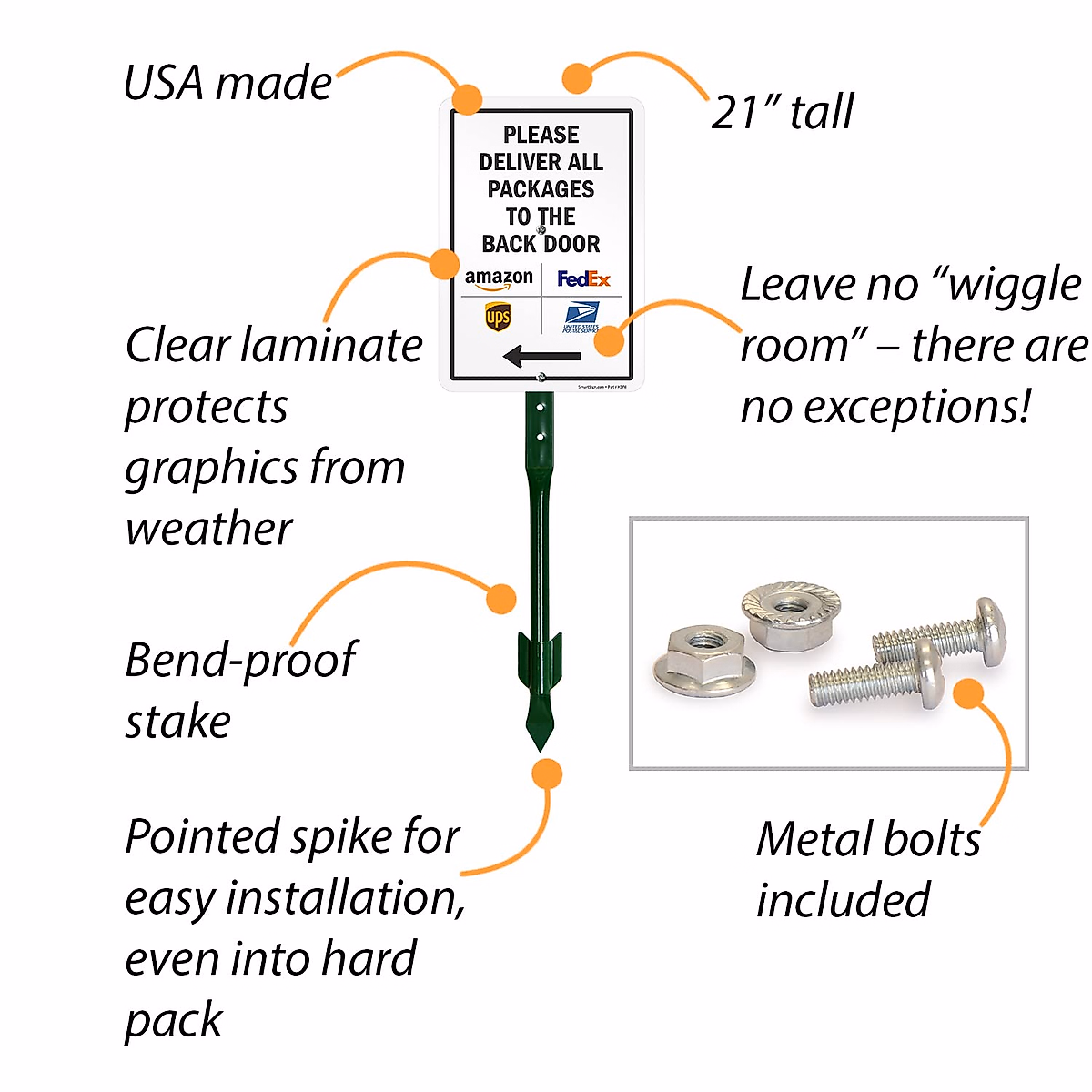 SmartSign 10 x 7 inch “Please Deliver All Packages To The Back Door” Left Arrow Yard Sign, 40 mil Laminated Rustproof Aluminum, 21.5 inch Tall Sign & Stake Kit, Multicolor, Made in USA