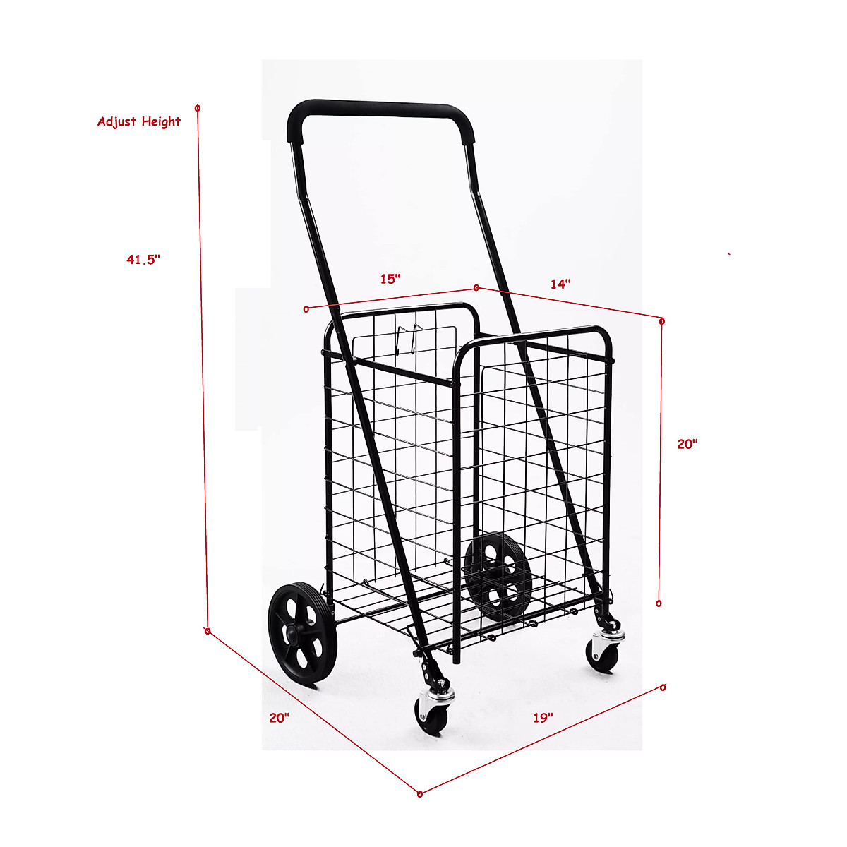 Mount Plus SF-118 Grocery Utility Shopping Cart with Dual Swivel Wheels | Easily Collapsible and Portable to Save Space and Heavy Duty | Rolls Smoothly on Streets, Store, Sidewalks and Indoors
