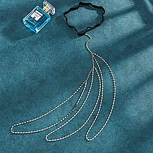 Dresbe Layered Rhinestone Thigh Chain Silver Sparkly Leg Chains Elastic Body Jewelry Accessories for Women