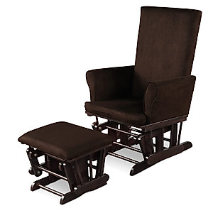 Costzon Glider and Ottoman Set, Wood Baby Rocker Nursery Furniture for Napping Reading Nursing, Cleanable Upholstered Comfort Rocking Nursery Chair with Detachable Cushion (Brown)