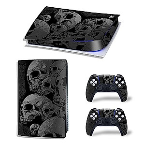 Skin Sticker for PS5 Digital Edition, Vinyl Decal Protective Wrap Cover for PS5 Digital Console and Controller, Game Accessories Console Skin for PS5 (Skull)