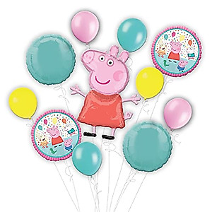 Customizable Peppa Pig Balloon Bouquet featuring Peppa - Choose your Age Number - Party Supplies Bundle, Birthday Decorations, Foil and Latex, Inflate With Helium
