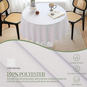 BYDOLL Table Cloth Round 60 Inch Fits Max50 Inch Diameter Table Top,White Washable Outdoor Winkle and Stain Resistant Spillproof Polyester Tablecloth for Round Tables Party Table Cover