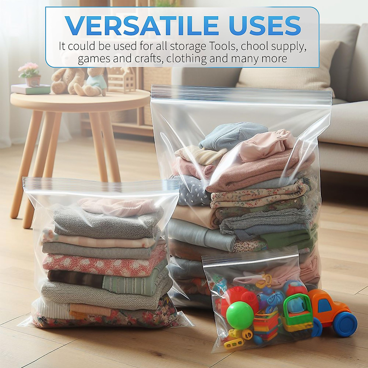 EXTRA LARGE Zip Top Bags for Storage, 5 GALLON Resealable bags, JUMBO Storage Bags, GIANT Plastic Bags, REUSABLE BPA-Free XXL Freezer Food Storage Bag, HEAVY DUTY 8 Mil Thick Big Zip Moving Bags