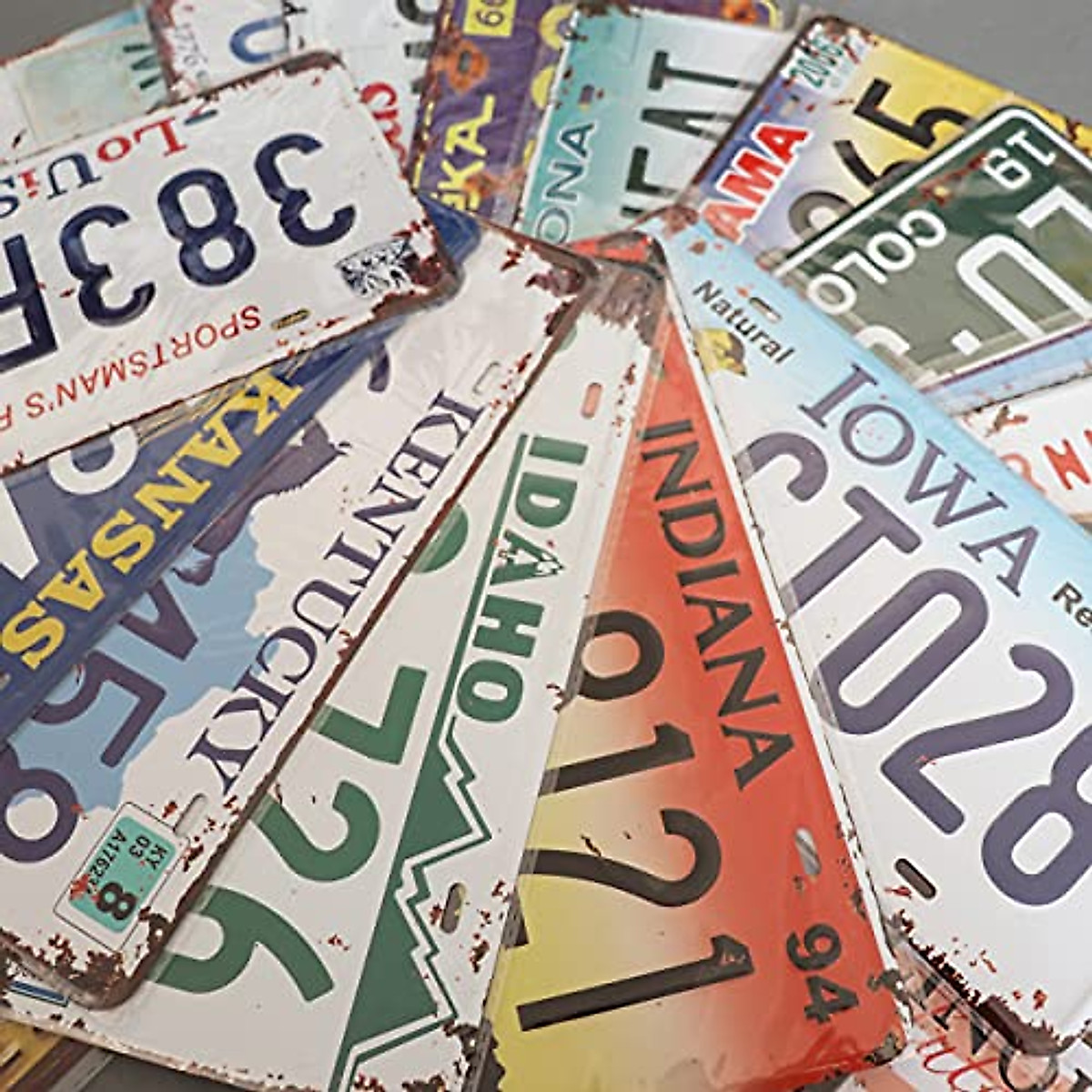 12 Vintage License Plates - 3D Embossed Retro Wall Art