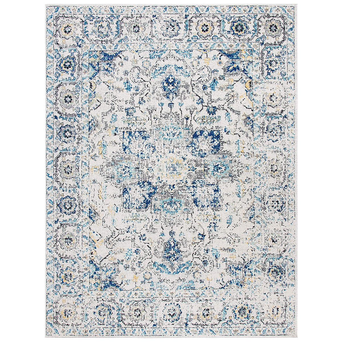 SAFAVIEH Madison Collection Area Rug - 9' x 12', Grey & Ivory, Snowflake Medallion Distressed Design, Non-Shedding & Easy Care, Ideal for High Traffic Areas in Living Room, Bedroom (MAD603F)