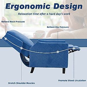 AVAWING Push Back Recliner Chair, Wing Back Chairs with Arms, Mid-Century Vintage Accent Chair for Living Room, Polyester, Blue