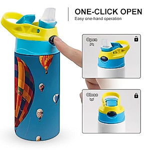 Stainless Steel Water Bottles Hot Air Balloons Travel Water Cups with Handle And Silicone Straw Drinking Cup with Leak Proof Lid Thermo Travel Mug for Women Men