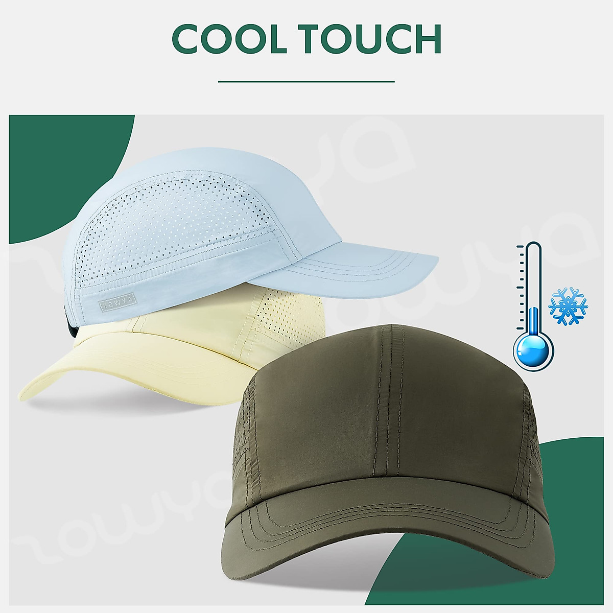 zowya Cool Sun Hat Outdoor Sport Cap Breathable Quick Drying Waterproof Unstructured Running Climbing for Men Women Olive, Light Thin Soft Night Reflection
