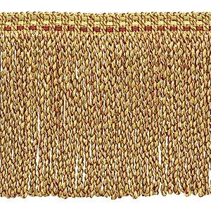 DÉCOPRO 6" (15cm) Beautiful Bullion Fringe Trim with Fancy Knitted Gimp Header, Veranda Collection # BFV6, Bisque Beige #VNT31 (Light Beige, Rust Red, Light Gold) 5 Yard Value Pack (15 ft/4.5m)