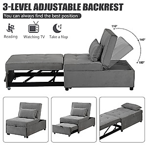 GEEVIVO Sleeper Chair Bed, Convertible Chair Bed 4 in 1 Multi-Function Folding Ottoman Bed Sofa Bed Modern Linen Fabric with Adjustable Backrest for Living Room/Small Apartment
