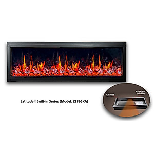 Litedeer Homes Latitude 65" Smart Electric Fireplace with App, Crackling Fire Sounds, Reflective Amber Glass, Black - ZEF65XA