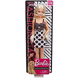 Barbie Fashionistas Doll with Long Blonde Hair Wearing Polka Dot Dress and Accessories, for 3 to 8 Year Olds​