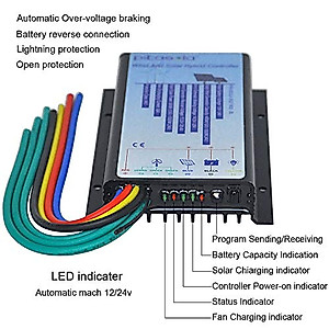 Pikasola Hybrid Wind Controller and Solar Controller for 12V/24V Battery Auto, 30A Hybrid Charge Controller for Off Grid Max 800W Wind Turbine Charge and 1000W Solar Panel with MCT Charging Function.