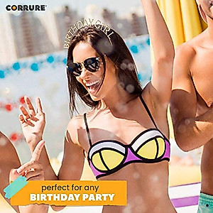 CORRURE Birthday Girl Headband Tiara, Gold Birthday Crown Headpiece, Party Hair Accessories for Girls and Women, Sweet 16, 18th 21st 25th 30th 40th 50th or Any Other Bday Party Decorations Supplies
