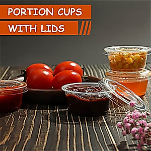 BHYTAKI Jello Short Cups, 200 Sets - 2 oz Disposable Plastic Portion Cups with Lids, Souffle Cups, Clear Plastic Containers With Lids, Condiment Cups, Sauce Cups,Disposable Souffle Cups.(2 oz)