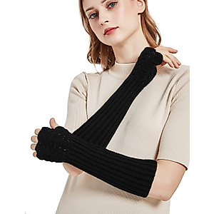 Novawo Women Fashion Arm Warmers Long Fingerless Gloves Winter Warm Knitted Gloves