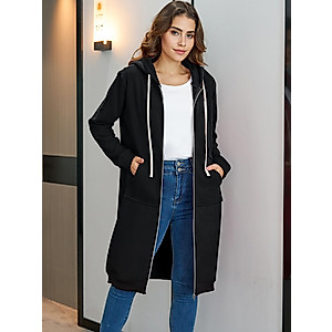 Ablanczoom Hoodies for Women Fashion Sweatshirts: Comfortable Full Zip Up Hoodie Womens Long Fleece Sweatshirt with Pockets Black