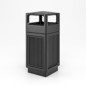 Safco Products Canmeleon Outdoor-Indoor Recessed Panel Trash Can with Ash Urn 9478BL, Black, Decorative Fluted Panels, 15 Gallon Capacity