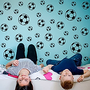 52 Pcs Soccer Stickers, Easy to Peel and Stick Soccer Balls Wall Stickers, Wall Art DIY Football Decor Decals for Kids Room, Boys Teen Girl Bedroom Playroom Living Room Window Door Decoration