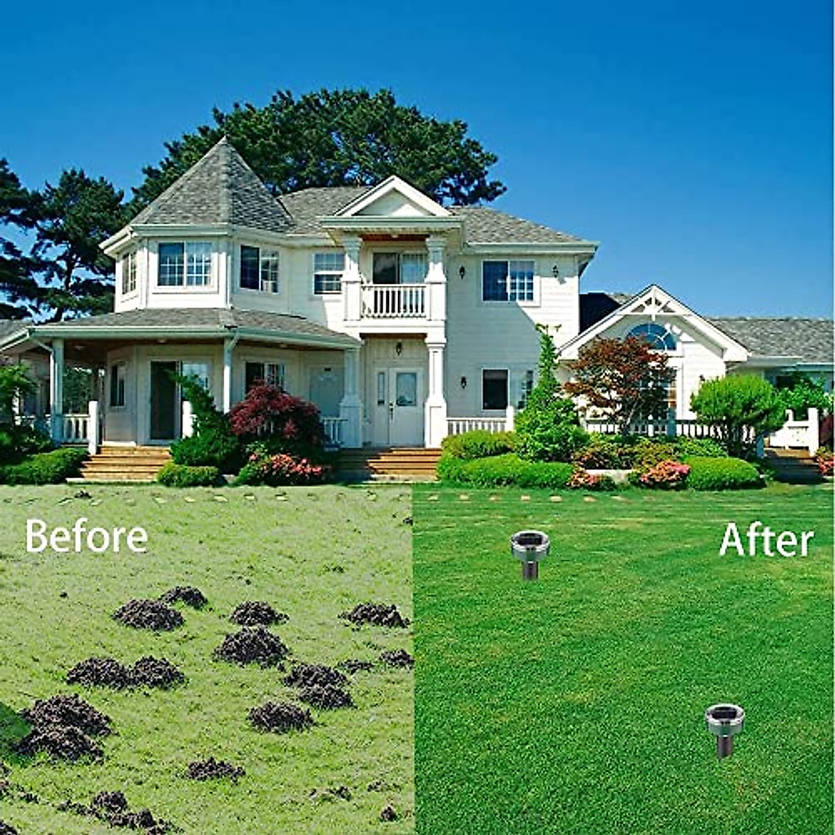 Solar Mole Repellent, Ultrasonic Mole Repellent Solar Powered, Outdoor Waterproof Ultrasonic Snake Repellent for Get Rid of Mole, Gopher, Snakes, Vole and Other Underground Pests (2 Pack)