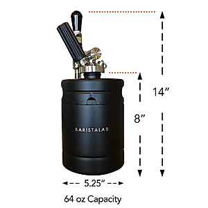 BARISTA LAB Nitro Cold Brew Coffee Maker | Portable Home Keg Kit (64 oz capacity Flat Matte Black) Comes with Drip Mat and Carrying Case