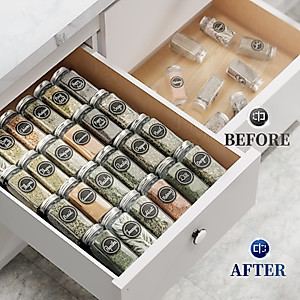 Kitsure Spice Rack, Spice Drawer Organizer with 24 Spice Jars, 216 Spice Labels and Chalk Marker, 4 Tier Seasoning Rack Tray Insert for Kitchen Drawers, 11.8" Wide x 1.18" Deep