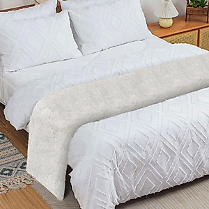 yuboo White Fur Table Runner, Dresser Runner for Bedroom Furniture Fluffy Dresser Top Cover 15 x 108 Inches