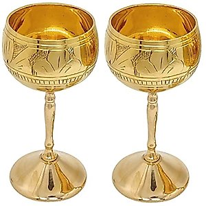 Akanksha Arts Pair of Shot Glasses - Each Glass 2 Oz - Made of Brass - Glittering Gold