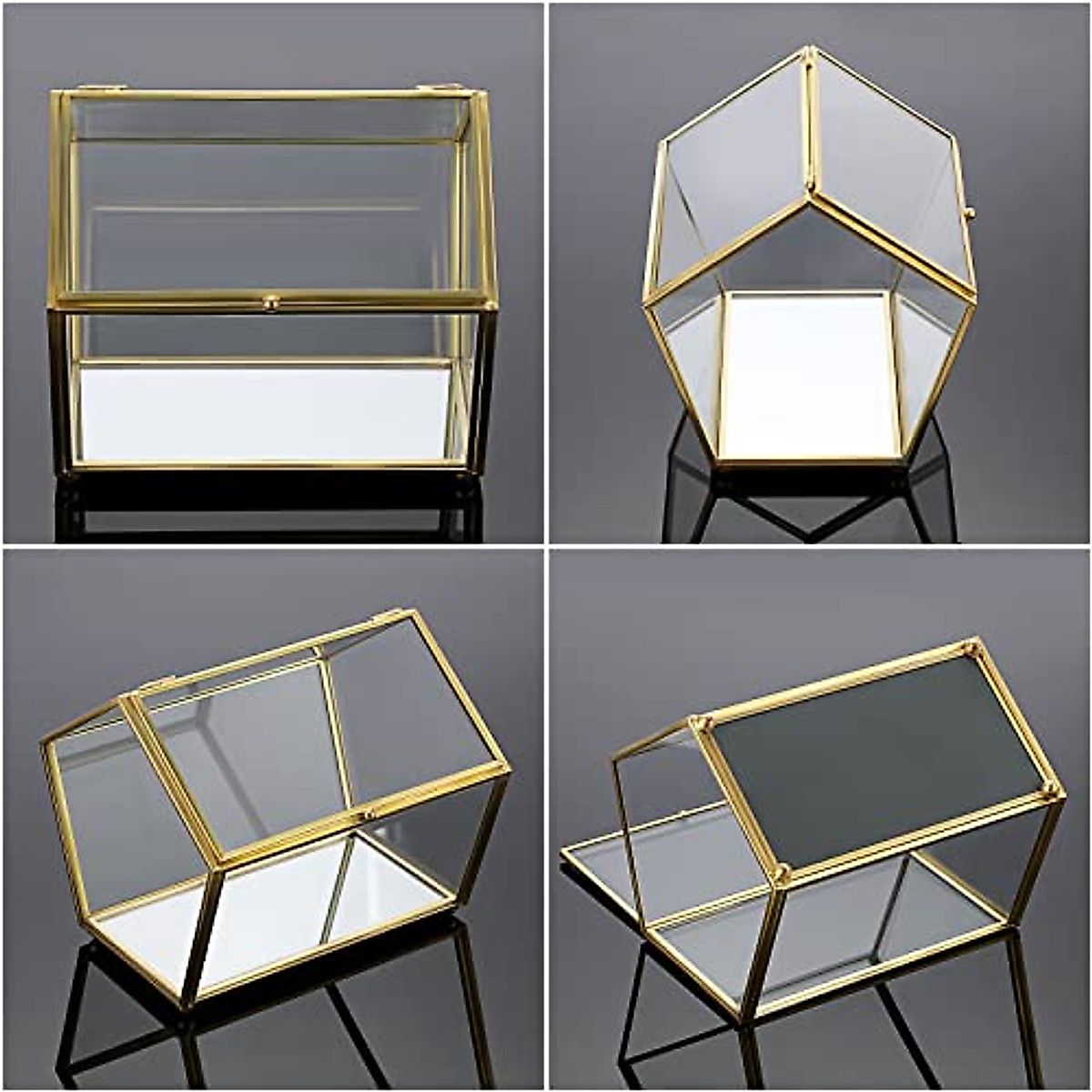 ELLDOO Gold Glass Pentaprism Coffee Pods Holder with Lid for Nespresso Vertuoline Capsule, Tea Bags Sugar Packets Sweeteners Candy Snack Storage for Counter, Coffee Bar, Kitchen, Breakroom