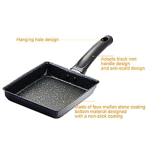 LOQJSS Tamagoyaki Pan Non Stick Japanese Omelette Pan,Cast Iron Rectangle Tamago Pan Small Frying Pan, Tamagoyaki Eggs Pan - Omelette Pan - with Silicone Brush, Chopsticks & Spetula