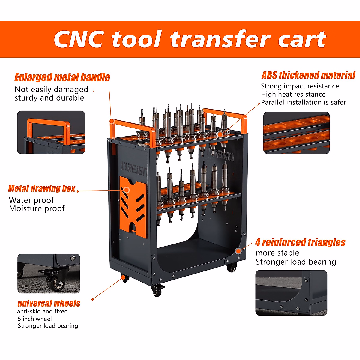 CAT50 Cart-20 Cap CNC Tool Cart，2023 New Model CNC Tool Transfer Cart， CNC Rolling Carts with Wheels， CNC Tools Holders, CNC Tools for CNC Cart, Cat 40 Tool Holder for Storehouse/Factory/Garage