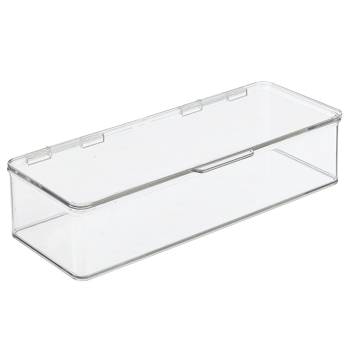mDesign Long Plastic Kitchen Pantry/Fridge Storage Organizer Box Containers with Hinge Lid for Shelves or Cabinets, Holds Food, Snacks, Seasoning, Condiments, Flatware, Utensils, Clear