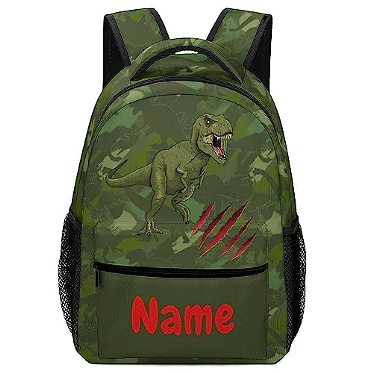 Fovanxixi Custom Green Dinosaur T-Rex Claw Backpack for Kids Boys Girls Personalized Name Text Children Backpack School Bag Customized Daypack Schoolbag for Student Bookbag