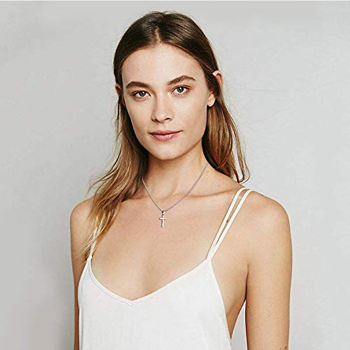 MONOZO Stainless Steel Cross Pendant Necklaces for Men Pendant Chain 16 Inch Silver