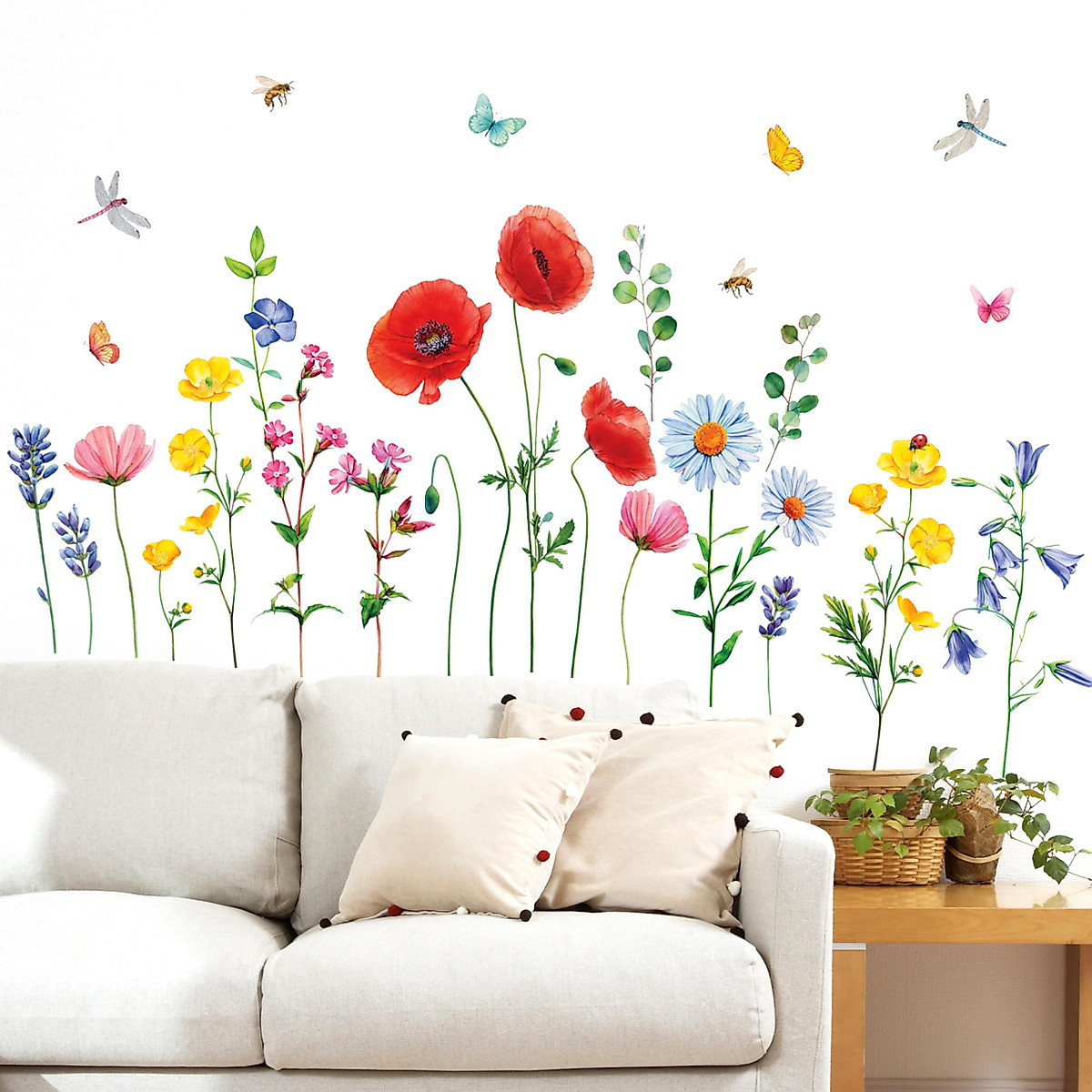 DECOWALL SG-2103 Wild Flower Wall Stickers Floral Plant Butterfly Decals Removable for Nursery Bedroom Living Room Art Home Decor murals Decoration