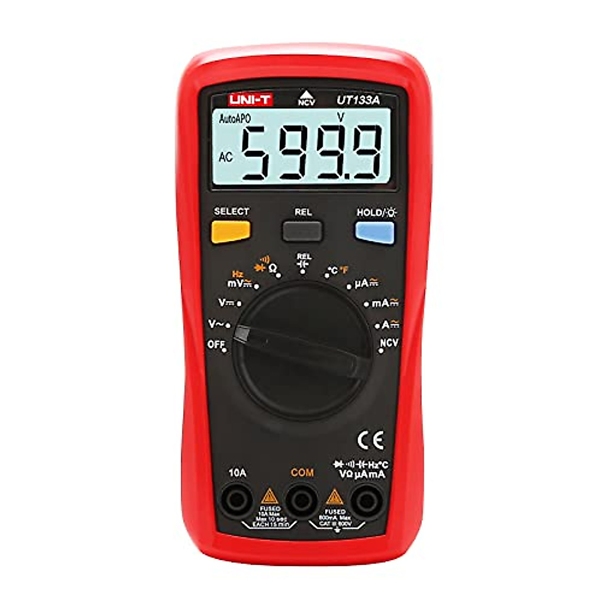 UNI-T Digital Multimeter Tester UT133A, AC DC Voltage Current Dmm Multimeter 6000 Counts Auto Ranging NCV Measures Volt Amp Ohm Capacitance Frequency Temperature, Continuity Diode Test, Palm Size