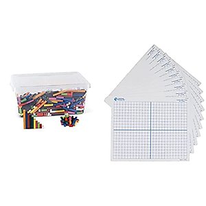 hand2mind - 42852 Plastic Cuisenaire Rods Classroom Kit (15 Sets of 74 Pieces) & Learning Resources 9"X 11" Double Sided x-Y Axis Dry Erase Mats,Ages 6+