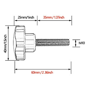 M10 x 35mm Star Shape Screw Knobs ，5-Star Stud， Tightening Screw Grip Handheld for Machine Tool，Pack of 5
